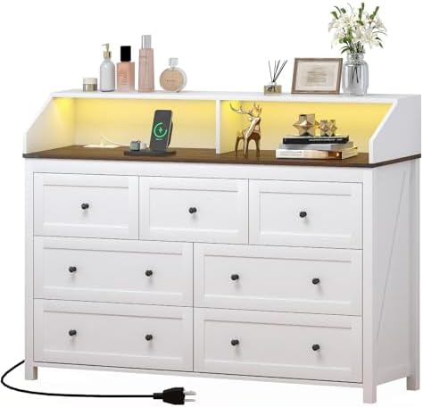 Amazon.com: GlouMod LED Dresser with Charging Station, 7 Drawer Dresser ...