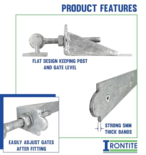 IRONTITE Adjustable Gate Hinges Heavy Duty 450mm (18″), Hook and Band ...