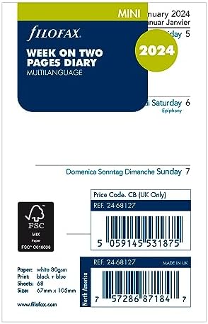 Amazon.com : Filofax Calendar Diary Refill, Mini Size, Week-to-View ...