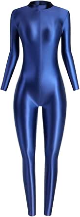 Amazon | MJINM ハイネック全身レギンスタイツ 背中ロングファスナー 長袖レオタード 伸縮少なめ ストレッチ素材 激密着 目立つ ...