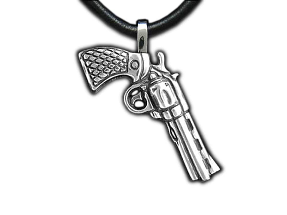 Amazon.com: Pistol Revolver Pendant Necklace in Solid Sterling Silver ...