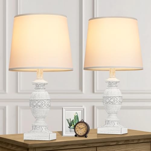 Kondras White 19'' Table Lamp Set of 2 for Bedroom, Modern Small Resin ...