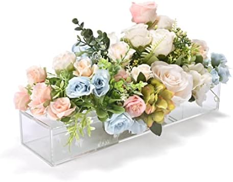 Clear Acrylic Flower Vase, 15.7 Inches Long Rectangular Vase Dining ...
