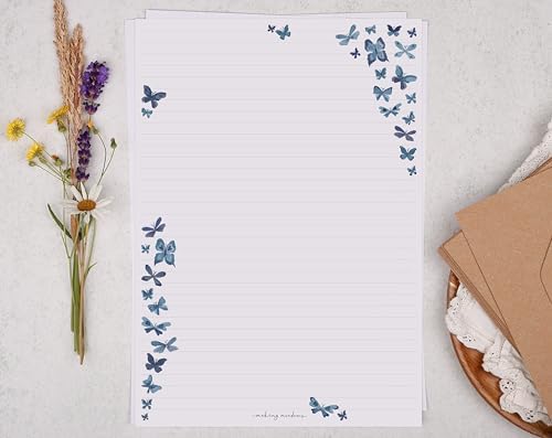 Making Meadows A4 Pretty Writing Paper Set Blue Butterfly Design (20 ...