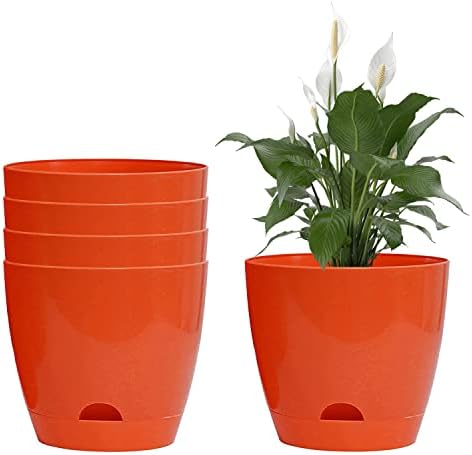 Aura 7 inch Self Watering Planters, 5 Pack Plastic Plant Pots with Deep ...