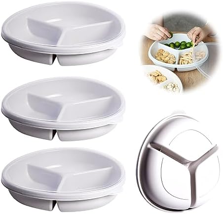 Vegena 3 Pieces Compartment Trays, 3 Compartment Dinner Plate, Plastic ...