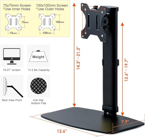 Defianz Freestanding Monitor Desk Stand for 13 inch to 27 inch Monitors ...