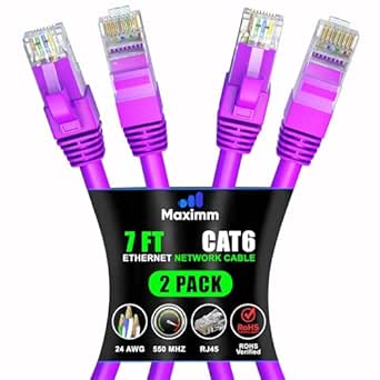 Amazon.com: Maximm Cat 6 Ethernet Cable 7 ft (2-Pack) - High-Speed LAN ...