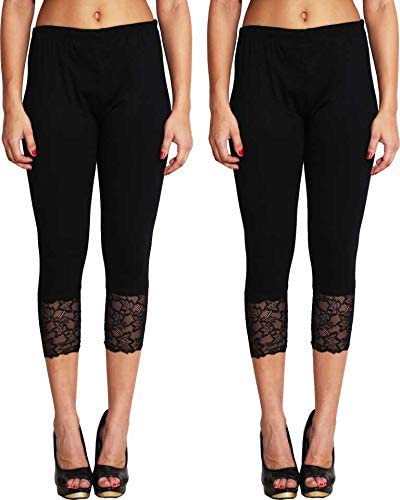 Buy Womens lace Capri Soft & Stretchable Free Size Black- Black Colour ...