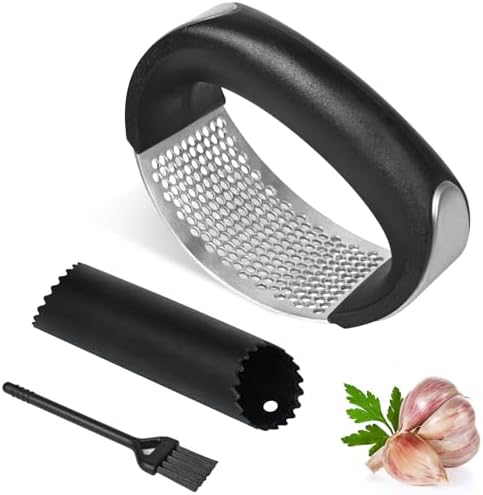 Garlic Press Rocker - Stainless Steel Garlic Mincer Crusher and Peeler ...