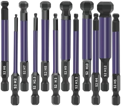 Bamyli 12 Pcs Ball End Allen Key Bit Set,S2 Steel 1/4” Hex Shank ...