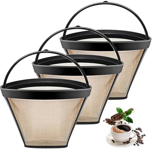 Amazon.com: PERMINKS Reusable #4 Gold Tone Mesh Cone Coffee Filter ...