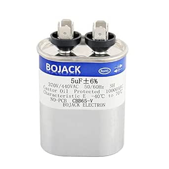 BOJACK 5 uF ±6% 5 MFD 370V/440V CBB65 Oval Run Start Capacitor for AC Motor Run or Fan Start and ...