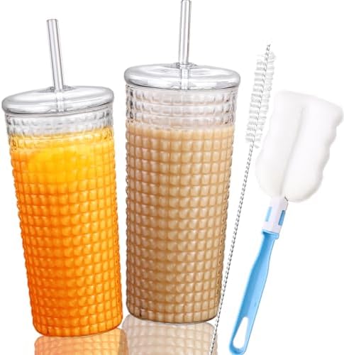 Amazon.com: Ayuanb Transparent Glass Tumbler with Lids and Straws, 24 ...