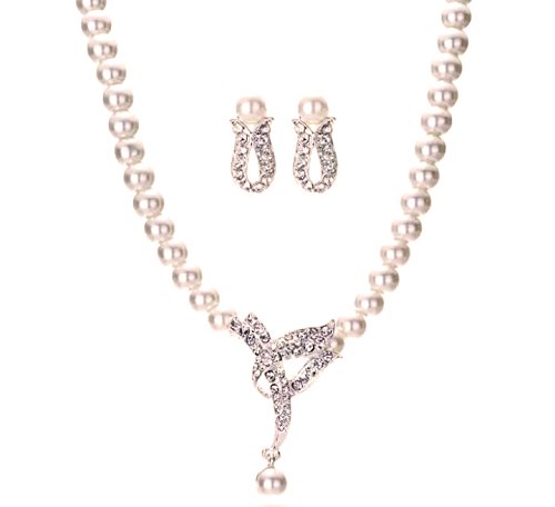 Buy Stylish Silver Tone Diamond Pearl Necklace Set for Girls and Gomen ...