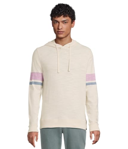 Faherty Men's Sunwashed Slub Hoodie, Cream Dume Stripe, Small at