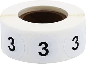 White Number 3 Stickers 19.1 mm 0.75 Inch Round 500 Count : Amazon.co ...