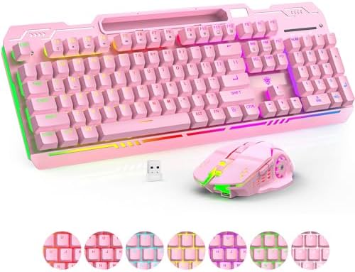 Amazon.com: Pink Light Up Keyboard and Mouse Wireless,Cute 2.4Ghz ...