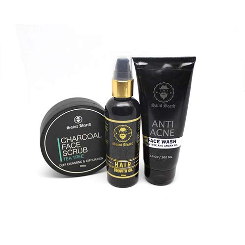 Saint Beard- Hair growth Oil, Face wash and Charcoal Face Scrub Combo ...