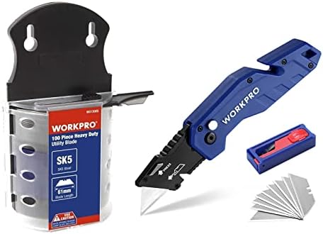 WORKPRO Utility Knife Blades, 100-Pack SK5 Utility Blades & WORKPRO ...