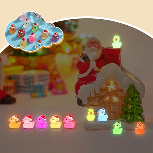 100pcs Christmas Mini Resin Ducks, Multicolored Mini Resin Ducks Glow ...