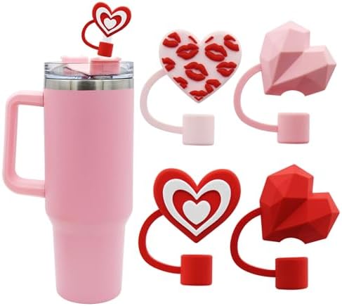 Amazon.com: Valentines Straw Toppers 10mm Glitter Heart Straw Cover Cap ...