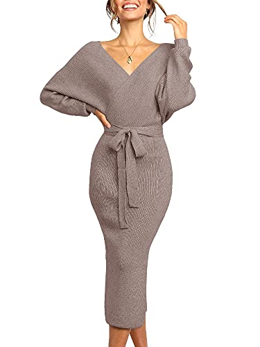 Chang Yun Women's Long Maxi Sweater Dresses Sexy Wrap Batwing V Neck ...