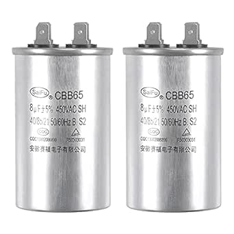 uxcell Run Capacitor Round CBB65 8uF 8mfd 450V AC 40/85/21 Aluminum Case with Terminal for Air ...