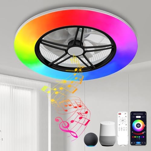 RGB Bladeless Ceiling Fan with Light and Remote LED Smart Low Profile ...