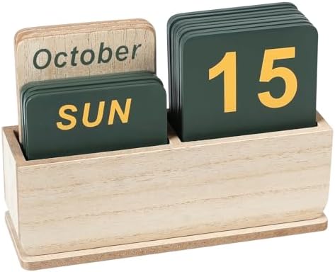 DEERINE Wooden Block Perpetual Calendar for Desk, Daily Desktop ...