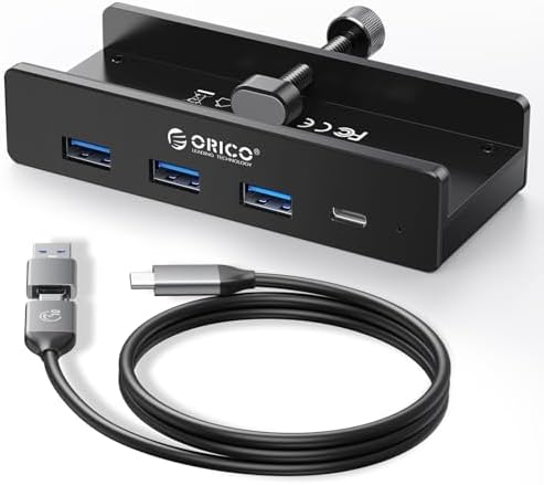 ORICO USB Hub 3.0, Clamp USB Hub with Extra Power Supply Port, Aluminum ...