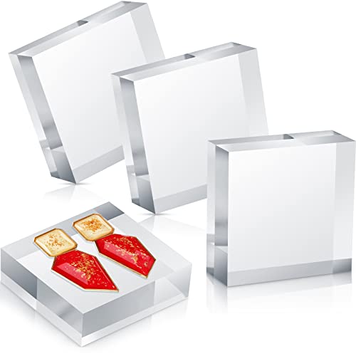 Remerry 4 Pieces 3 x 3 x 1 Inch Acrylic Square Display Block Clear ...