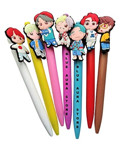 Blue Aura BTS Pen Idol (Black Ink Ball Pen) Set of 7 Multi color (Idol ...