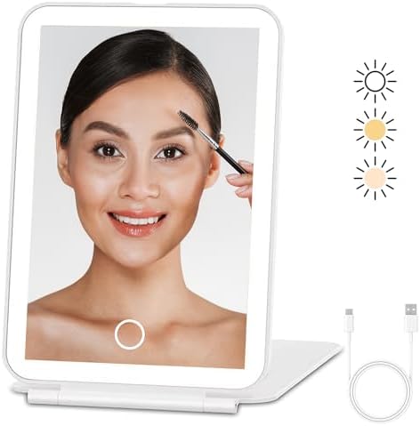 Alongen Folding Travel Touch Screen Mirror - Lighted Makeup Mirror with ...