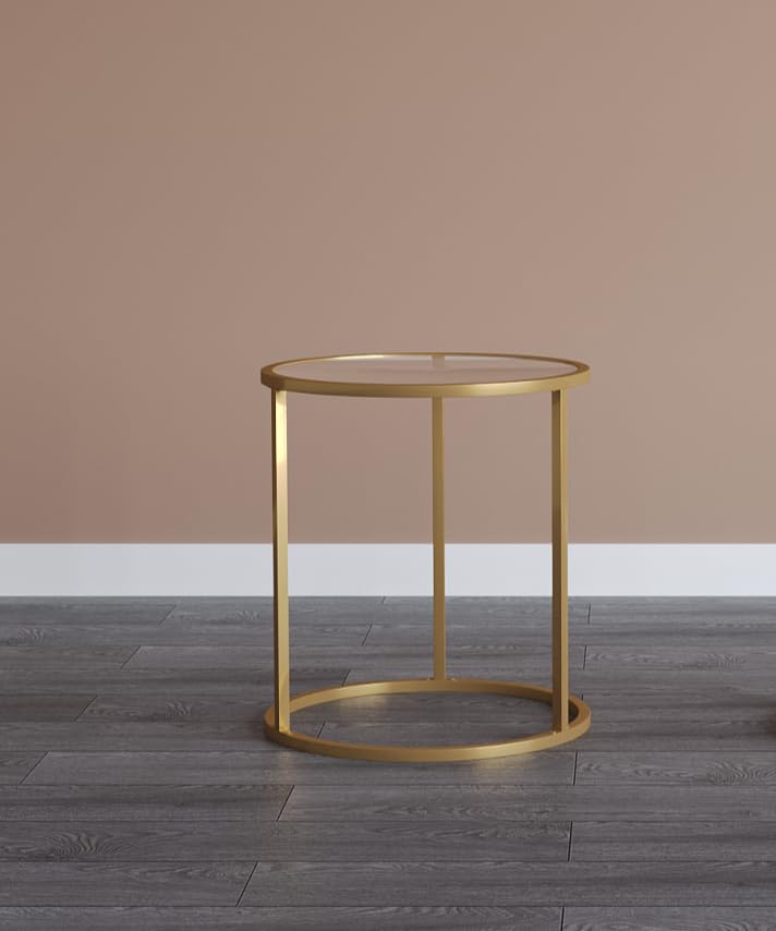 Snapklik.com : Round Gold Glass Side Table For Living Room