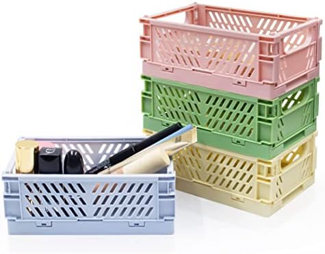 6 PCS Plastic Storage Basket, Including 4 PCS Mini Foldable Crates for ...