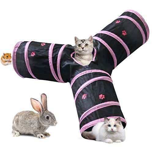 Jodsen 3 Way Cat Tunnel Collapsible Pet Tunnel w/ Hanging Ball Rabbit ...
