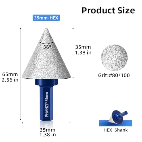 Diamond Beveling Chamfer Bits 35mm HEX Shank Countersink Drill Chamfer ...