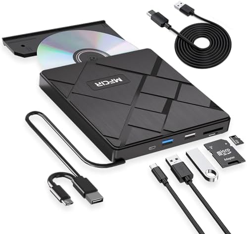 Amazon.com: ORIGBELIE External CD DVD Drive with 4 USB Ports and 2 TF ...