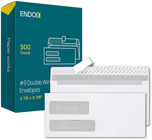 EnDoc 500#9 Double Window Envelopes Self Seal, 3 7/8 x 8 7/8" Security ...