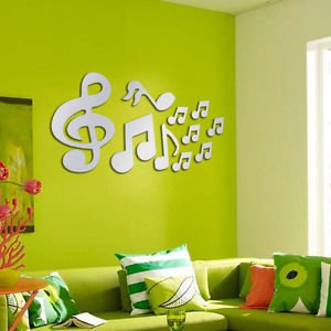 Music Notes Mirror Decals Art Mural Wall Stickers Kid Room DIY Decor ...
