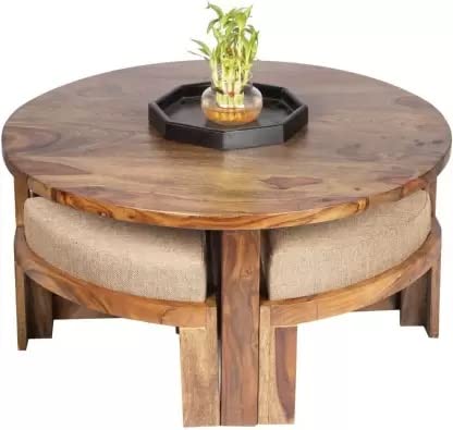 Woodrilon Solid Sheesham Wood Wooden Centre Table with 4 Stools, Coffee ...