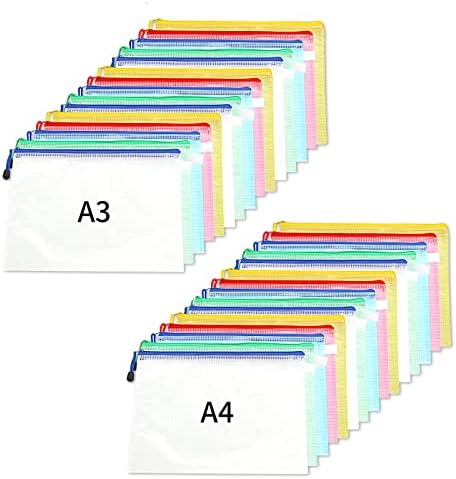 WOPPLXY 30 PCS A3 Plastic Zip Wallets A4 - Zip Lock Bags Mesh Zip File ...