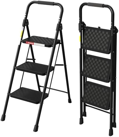 HBTower 3 Step Ladder, Folding Step Stool with Wide Anti-Slip Pedal ...