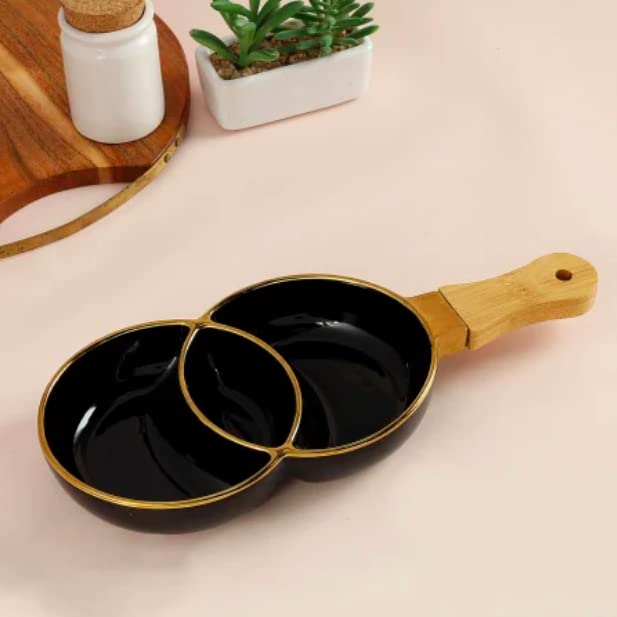 Buy HOMIES 3-Grid Divided Serving Platter with Handles and Stylish Gold ...