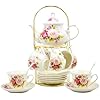 Amazon.com | 20-Pieces Porcelain Bone china Tea Sets,Gold Rim Coffee ...
