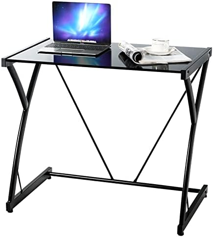 CASART Z-Shaped Computer Desk, Tempered Glass Desktop PC Laptop Table ...