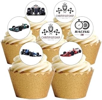 24 Precut Round Formula One Racing Car Sport themed Edible Wafer paper ...