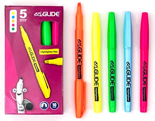Eziglide Highlighter Pens Slim Barrel Multipack 5 Assorted Colours ...
