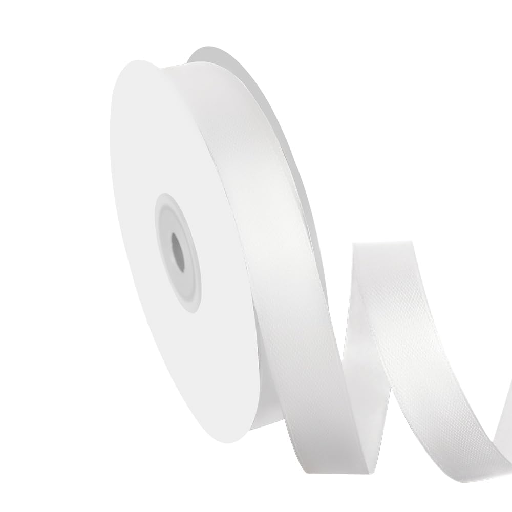 Amazon.com: Isaspire 5/8" Width x 50 Yards Satin Fabric Ribbon, White ...